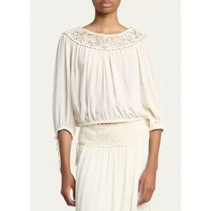 Isabel Marant Étoile Nelida Guipure Lace-trim Silk Gauze Drawstring Blouse