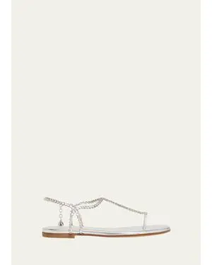 GIANVITO ROSSI Metallic Leather Crystal Flat Sandals