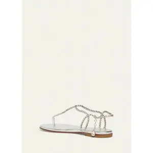 GIANVITO ROSSI Metallic Leather Crystal Flat Sandals
