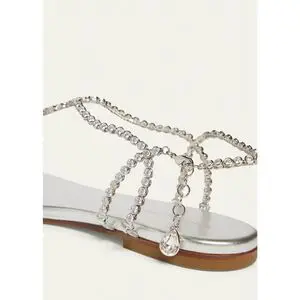 GIANVITO ROSSI Metallic Leather Crystal Flat Sandals