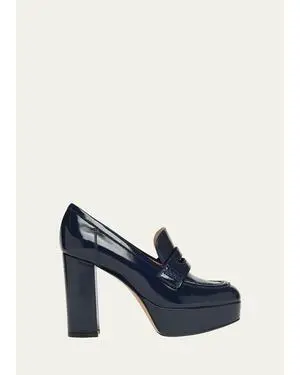 GIANVITO ROSSI 70mm Patent Platform Penny Loafers - Black