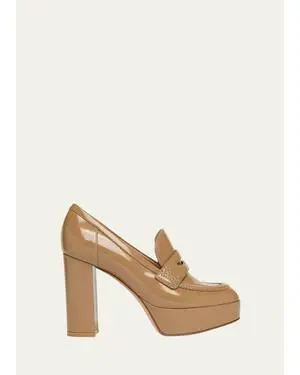GIANVITO ROSSI 70mm Patent Platform Penny Loafers - Camel