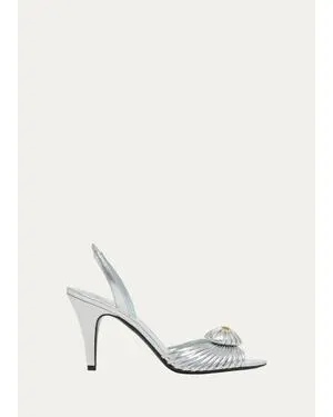 Valentino Garavani Coeur Royal 85mm Laminated Nappa Leather Slingback Sandals - Silver