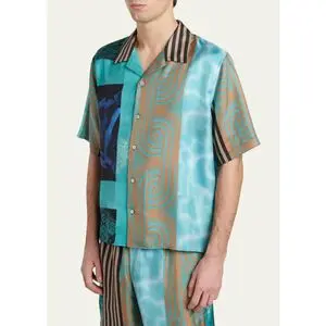 Versace Silk Multi-abstract Medusa Camp Shirt