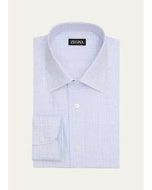 Zegna Pure Cotton Micro-plaid Dress Shirt - Blue Multi