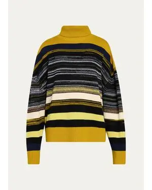 ZANKOV Junko Striped Merinno Wool-cashmere Turtleneck Sweater - Honey Multi