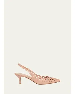 GIANVITO ROSSI 55mm Perforated Nappa Leather Slingback Pumps - Peach