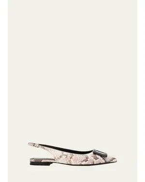 ROGER VIVIER Gommettine Snake-embossed Leather Slingback Flats
