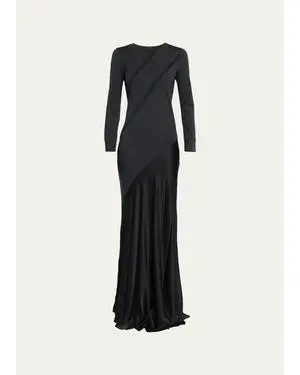 ZANKOV Agathe Wool & Silk Long-sleeve Gown