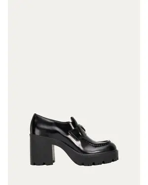 Prada 85mm Triangle Logo Leather Platform Loafers