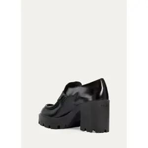 Prada 85mm Triangle Logo Leather Platform Loafers