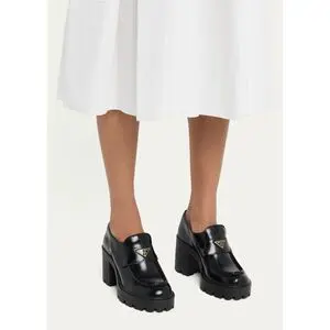 Prada 85mm Triangle Logo Leather Platform Loafers