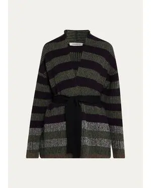 ZANKOV Paulina Striped Wool-cashmere Wrap Cardigan - Black Multi