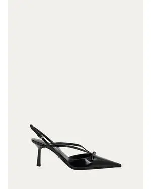 Prada 75mm Strappy Leather Slingback Pumps - Nero