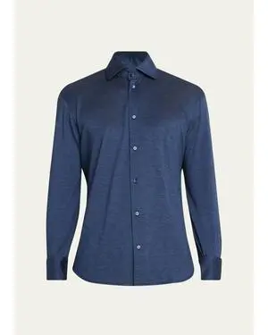 MAURIZIO BALDASSARI Silk And Cotton Pique Button-down Shirt - Navy