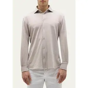 MAURIZIO BALDASSARI Silk And Cotton Pique Button-down Shirt - Navy