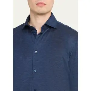 MAURIZIO BALDASSARI Silk And Cotton Pique Button-down Shirt - Navy