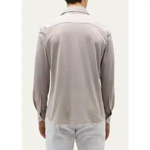 MAURIZIO BALDASSARI Silk And Cotton Pique Button-down Shirt - Navy