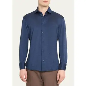 MAURIZIO BALDASSARI Silk And Cotton Pique Button-down Shirt - Navy