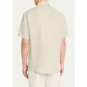 MAURIZIO BALDASSARI Linen Windowpane Check Short-sleeve Shirt