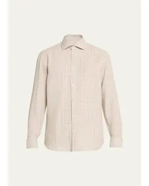 MAURIZIO BALDASSARI Linen Windowpane Check Button-down Shirt - Beige