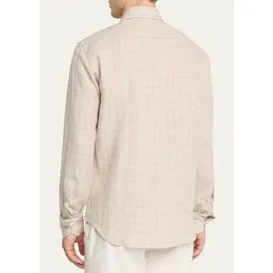 MAURIZIO BALDASSARI Linen Windowpane Check Button-down Shirt