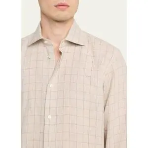 MAURIZIO BALDASSARI Linen Windowpane Check Button-down Shirt