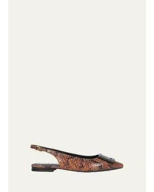 ROGER VIVIER Gommettine Croc-embossed Leather Slingback Ballerina Flats - Cognac