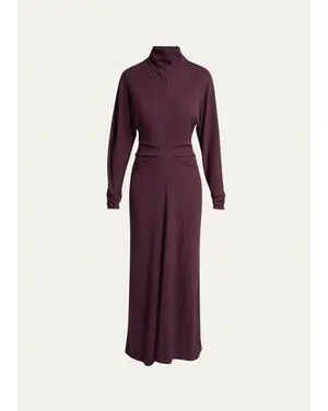 Proenza Schouler White Label Soren Pleated Rib-crepe Mock-neck Dress - Wine