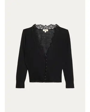 L'Agence Eluna Lace-trim Cardigan - Black