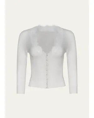 L'Agence Eluna Lace-trim Cardigan - Ivory