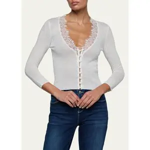 L'Agence Eluna Lace-trim Cardigan - Ivory