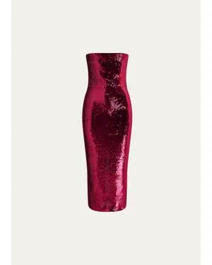 Alex Perry Strapless Sequined Mesh Midi Cocktail Dress