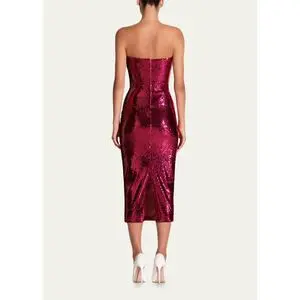 Alex Perry Strapless Sequined Mesh Midi Cocktail Dress