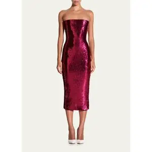 Alex Perry Strapless Sequined Mesh Midi Cocktail Dress