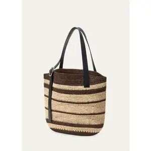 Loewe X Paula's Ibiza Loop Striped Raffia Basket Tote Bag