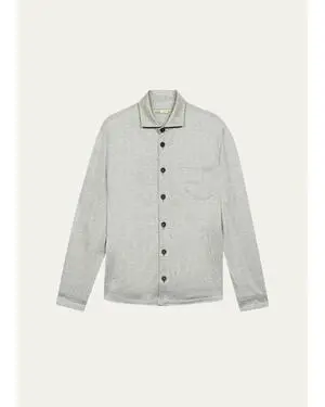 MAURIZIO BALDASSARI Linen, Silk And Cotton Herringbone Overshirt - Green