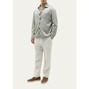 MAURIZIO BALDASSARI Linen, Silk And Cotton Herringbone Overshirt - Green