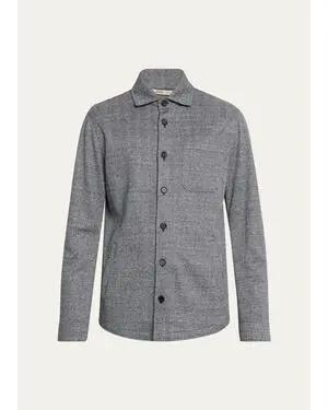 MAURIZIO BALDASSARI Linen, Silk And Cotton Herringbone Overshirt - Navy