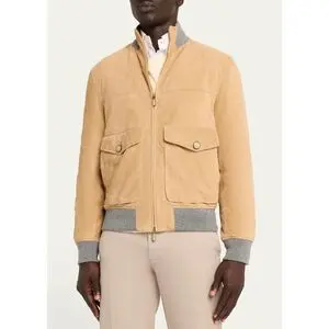 Brunello Cucinelli Suede Knit-trim Bomber Jacket - Tan