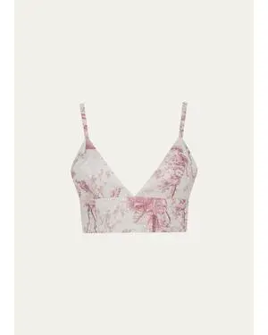 L'Agence Kaori Etoile-print Linen Bralette Top - Tan Multi