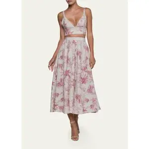 L'Agence Kaori Etoile-print Linen Bralette Top
