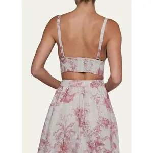 L'Agence Kaori Etoile-print Linen Bralette Top