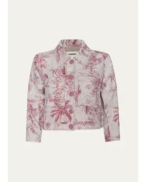 L'Agence Eda Cropped Etoile-print Linen Jacket - Tan Multi