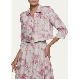 L'Agence Eda Cropped Etoile-print Linen Jacket