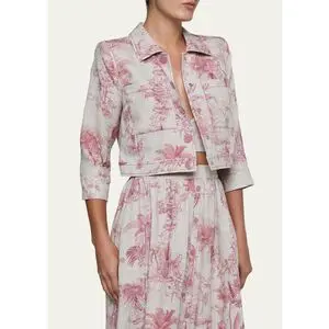 L'Agence Eda Cropped Etoile-print Linen Jacket