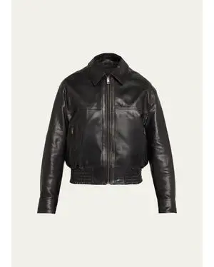 NILI LOTAN Aime Zipped Leather Bomber Jacket - Black