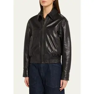 NILI LOTAN Aime Zipped Leather Bomber Jacket