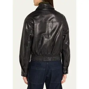 NILI LOTAN Aime Zipped Leather Bomber Jacket
