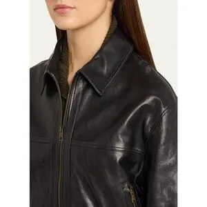 NILI LOTAN Aime Zipped Leather Bomber Jacket